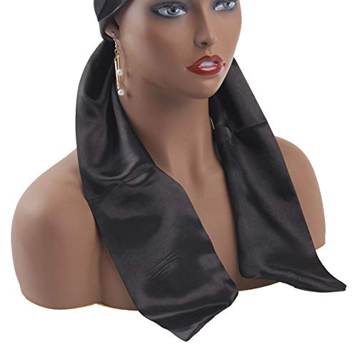 Leeven 2 Pcs Silky Satin Edge Scarves 4.5βx54β Large Wig Grip Band Women Satin Headband For Lace front Wigs Non Slip Hair Wrap Black Satin Edge Laying Scarf For Makeup, Facial,Sport,Yoga