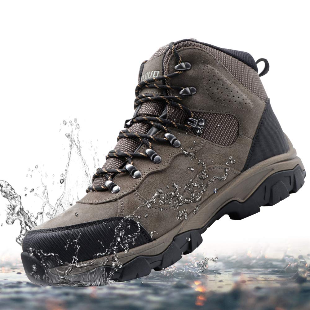 Kecloud Men's Suede Waterproof Hiking Boots Mid Ankle Leather Hiker Boots, Lightweight, Non Slip, Soft Toe (Taupe, Size 9)