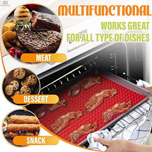 Silicone Baking Mat Red Pyramid - Nonstick Bakeware Microwave Bacon Cooker Pastry Mats Red BBQ Grill Mat Baking Supplies - 16 X 11'' Healthy Food Grade Silicone Mats For Kitchen Counter Grilling Mat