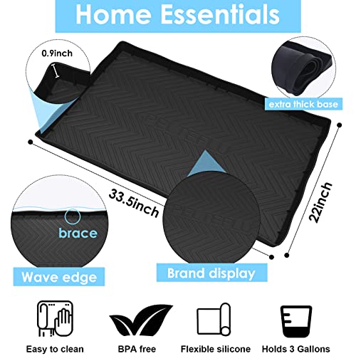 PELTEFLU Under Sink Mat, 34" x 22" Waterproof Under Sink Mats for Kitchen Bathroom, Flexible Silicone Rubber Under Sink Liner with Drain Hole, Thick Under Sink Mat Protect for Drips Leaks - Black