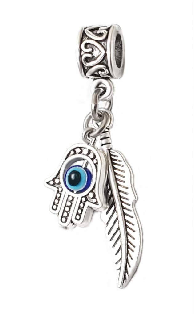 LaBenie Dangle Hamsa Palm, All-Seeing Eye & Feather Spirituality Dangle Charm