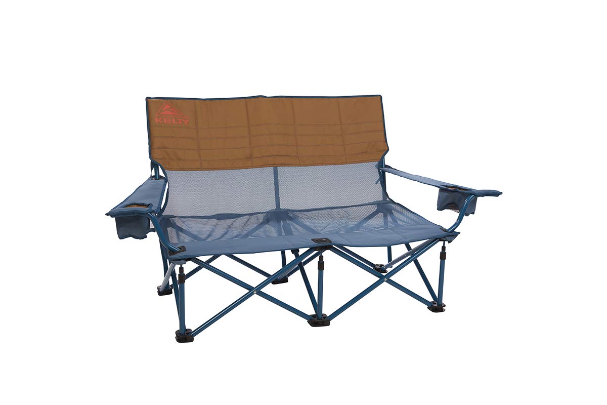 Kelty Mesh Low Loveseat 2 Person Camping Chair, Portable Folding Double Chair for Festivals, Camping and Beach Days, Breathable Fabric, Tapestry/Canyon Brown