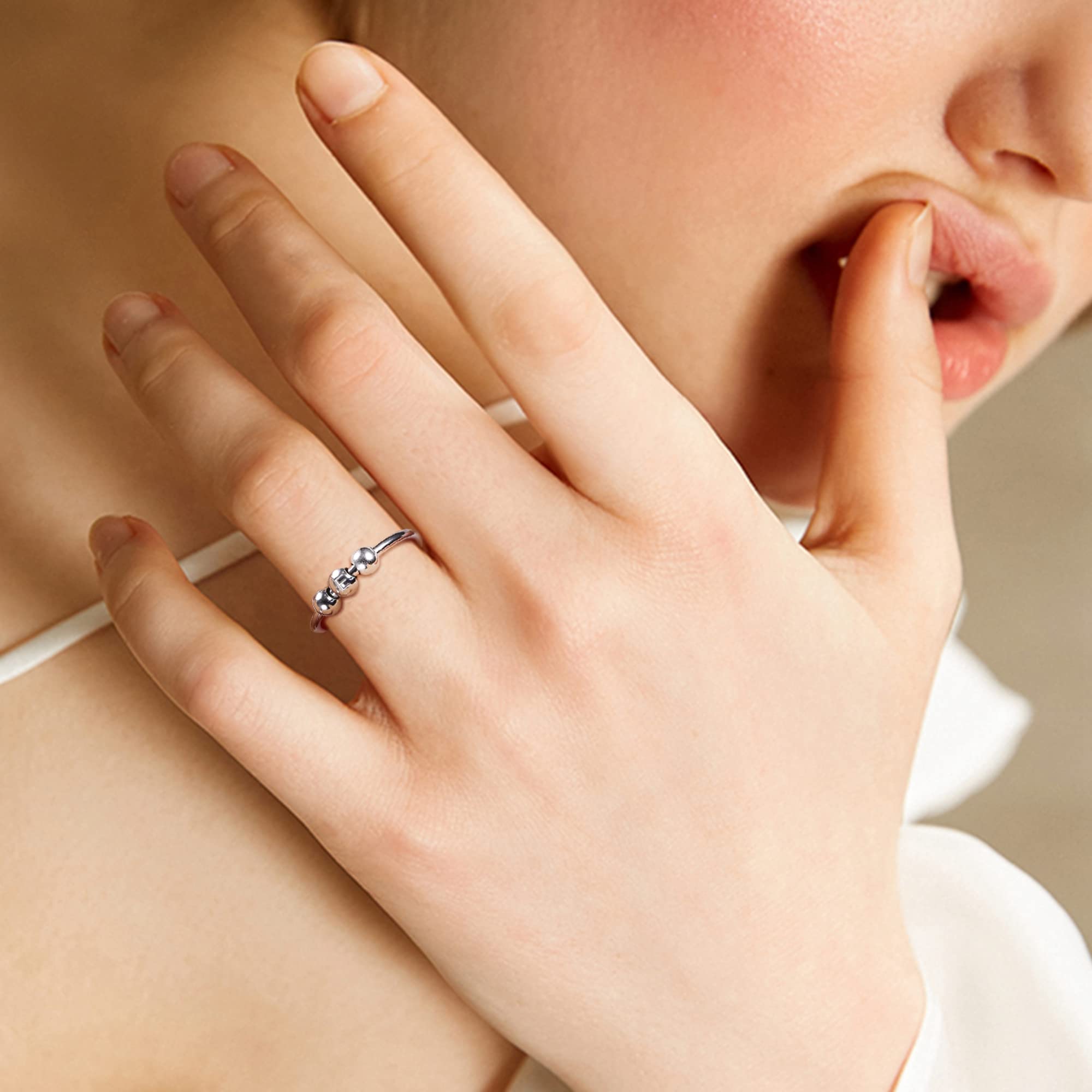 MUSECLOUD 925 Sterling Silver Initial Fidget Anxiety Ring for Women Stacking Silver Letter Promise Rings Adjustable Simple Thumb Spinner Ring E Initial Ring