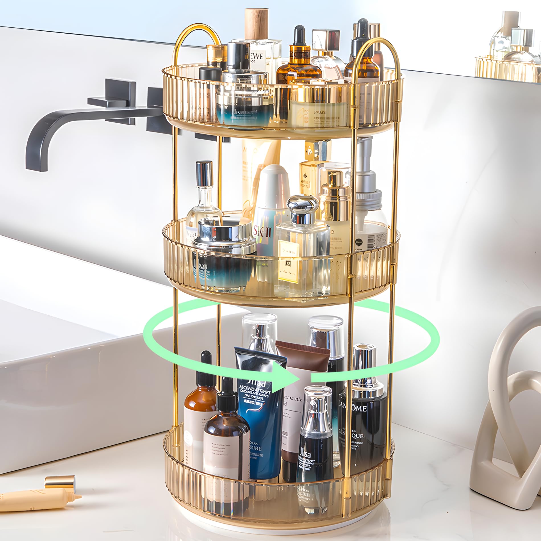 YJSMO 360-Degree Rotation Makeup Organizer Large Capacity Bathroom Countertop Organizer Countertop Perfume Tray for Cosmetic Storage Organizer Bathroom Shelf