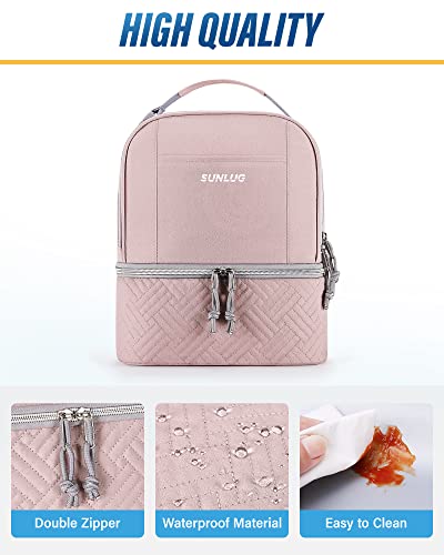 SUNLUG Large Lunch Bag for Women Insulated Lunch Box Double Deck Lunch Tote Reusable Pink Lunchbox for Office Work Picnic 13.5L