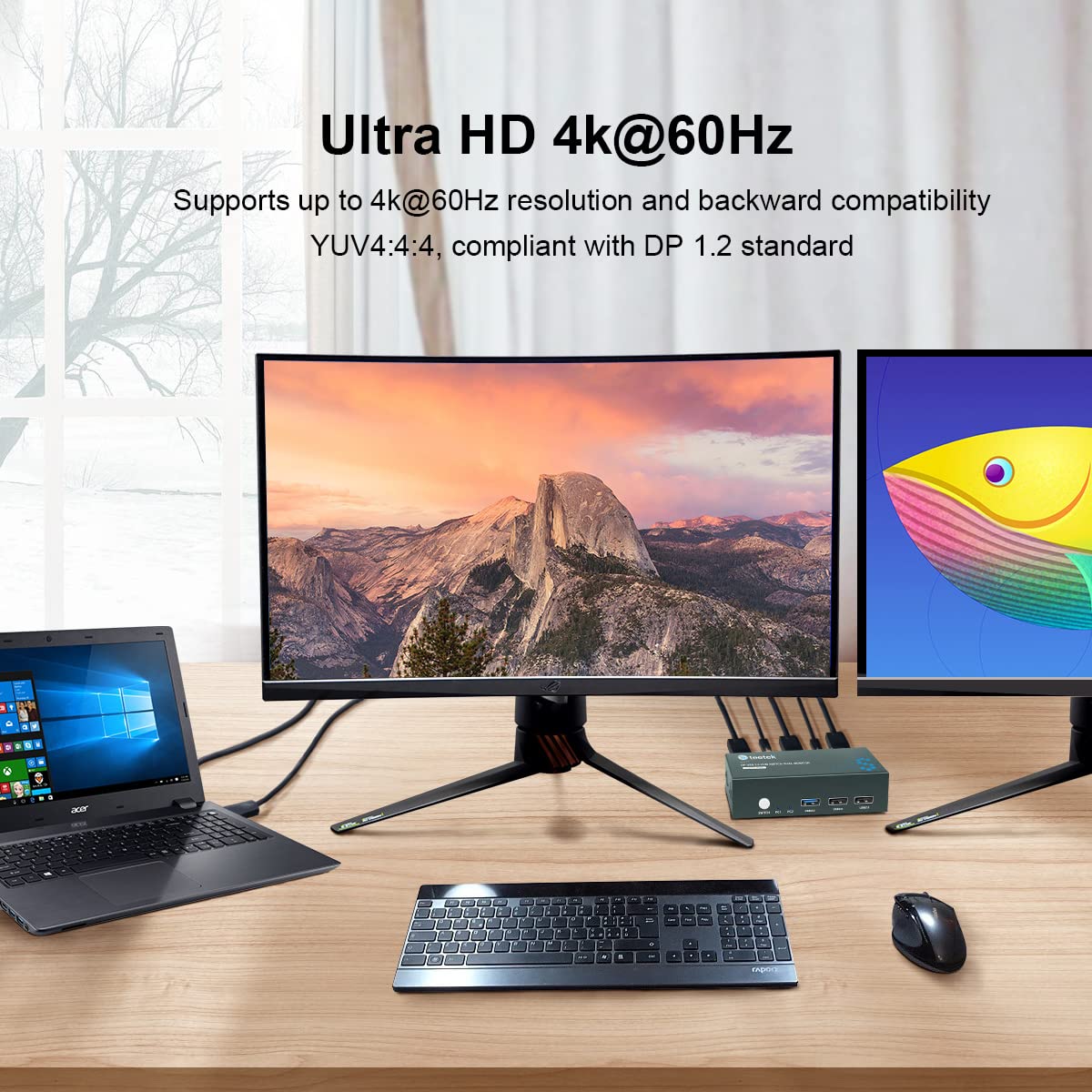 Steetek USB 3.0 DP KVM Switch Dual Monitor,4K@60Hz Extended/Mirror Display, Displayport KVM Switch 2 in 2 Out with USB 3.0,PC 2 Monitor Keyboard Mouse Switcher.Button Switch with 4 DP and 2 USB Cable
