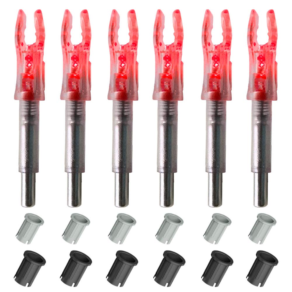 Lzwow 6PCS-Lighted Archery Nocks for Arrows with 4.2mm/.165 Inside Diameter, Including Adapter Sleeves (bushings), Universal Fit G, X, S