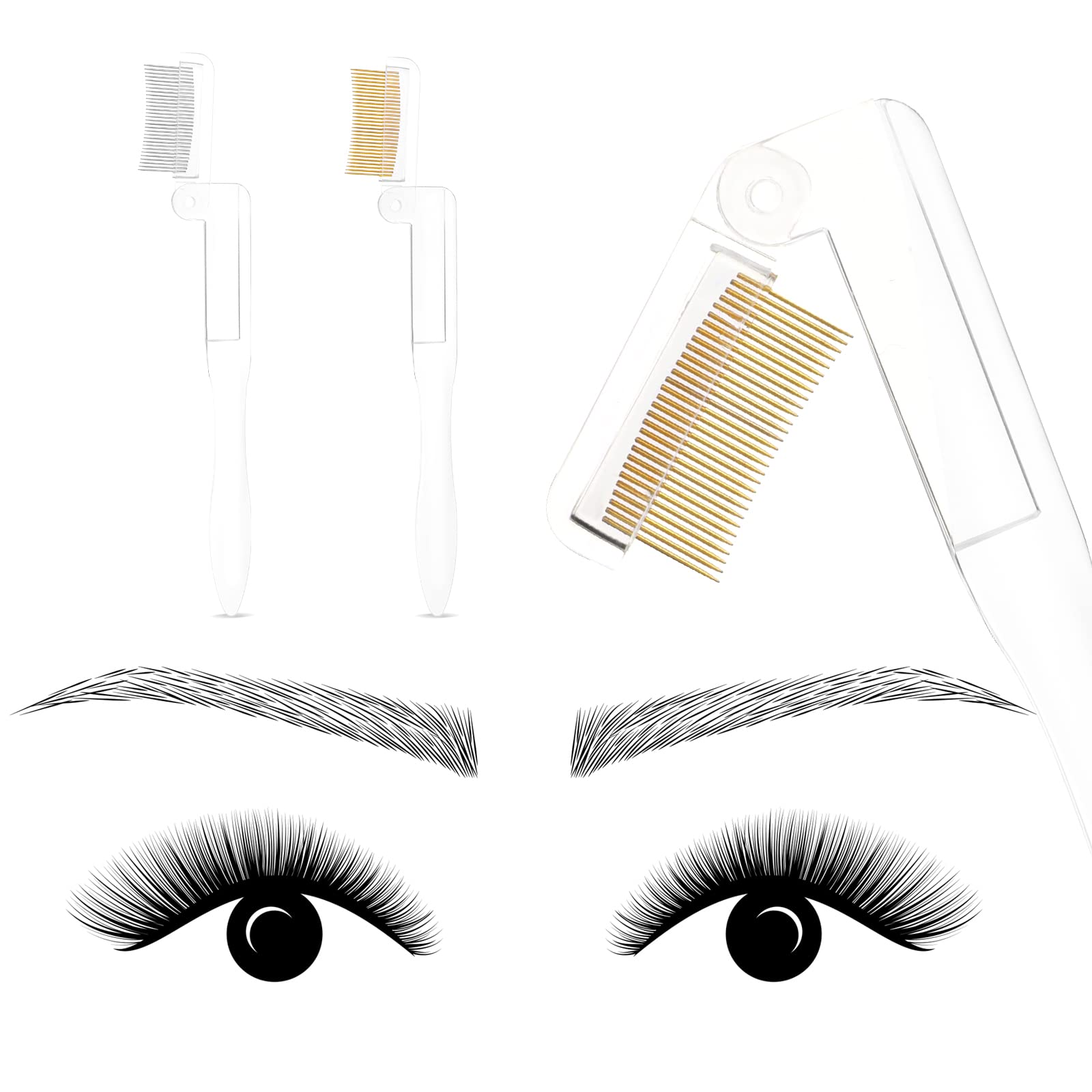 Sibba Folding Eyelash Comb 2 PCS Metal Teeth Eyelashes Separator Curler Steel Eyebrow Mascara Brush Lash Comb Cosmetic Brushes Makeup Grooming Tools
