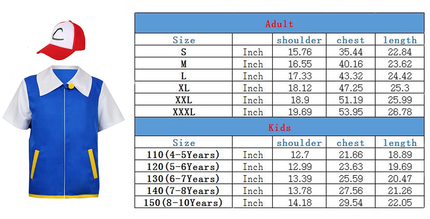 KAAI Anime Trainer Costume Adult Kids Hoodie Cosplay Jacket Gloves Hat Sets (M), Blue