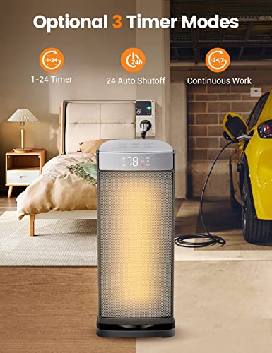 Sunnote Space Heater, 1500W Fast Heating Ceramic Electric Space Heater for Indoor Use with Thermostat, 5 Modes, 24Hrs Timer, LED Display, Oscillating Portable Heaters Ideal for Bedroom & Garage Use