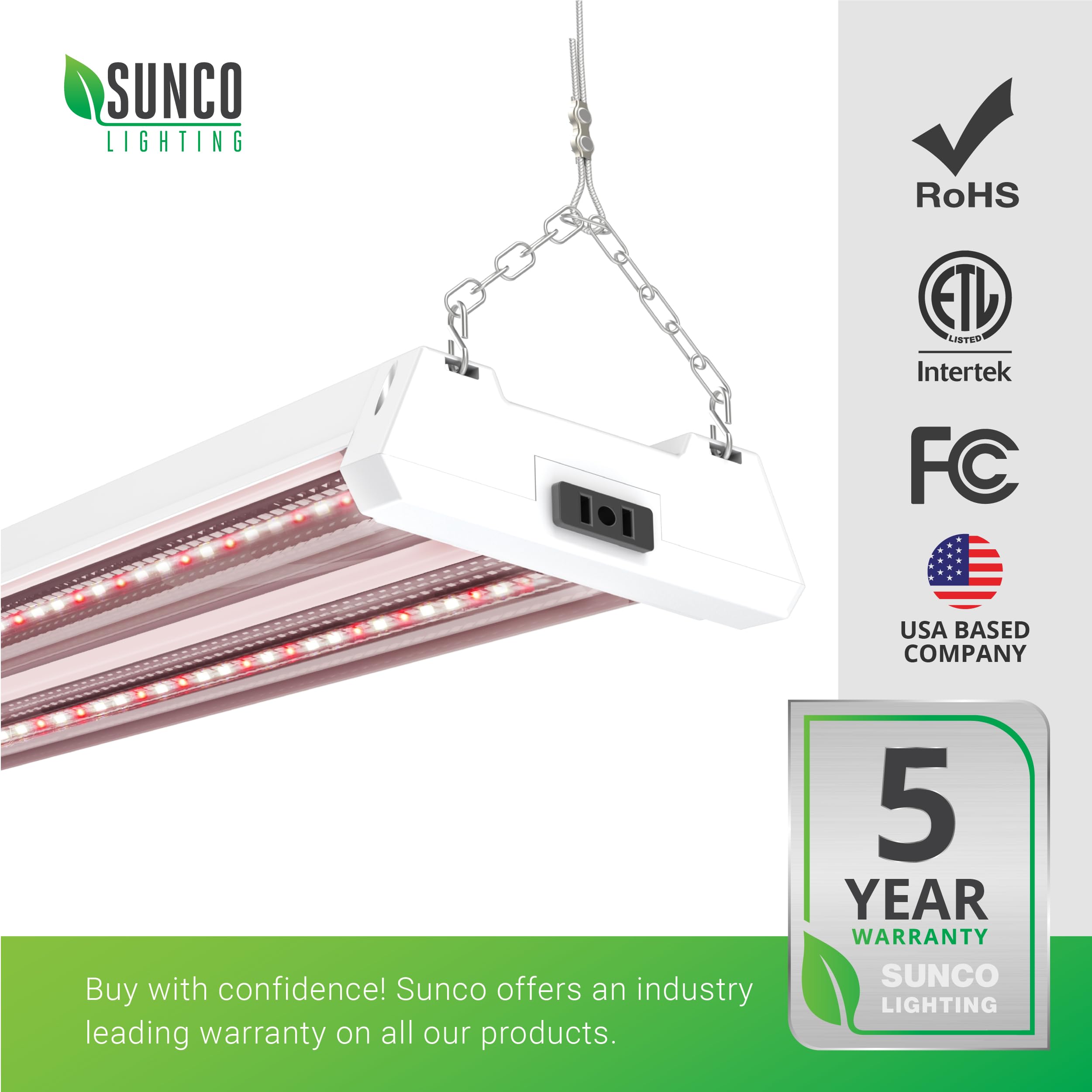 Sunco 4FT LED Grow Light for Indoor Plants 40W, Full Spectrum, Hanging Suspended Fixture, Linkable, Plug in, Greenhouse Year Round for Indoor Plants Seedlings Vegetables Flowers 2 Pack