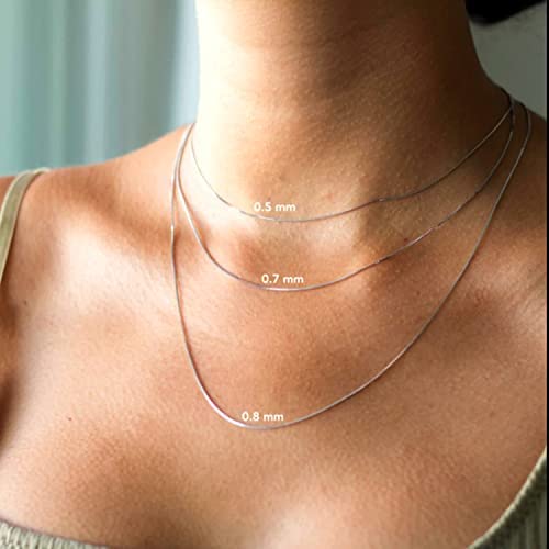 Jewelry Affairs 10k White Real Gold Adjustable Box Link Chain Necklace, 0.7mm, 22"