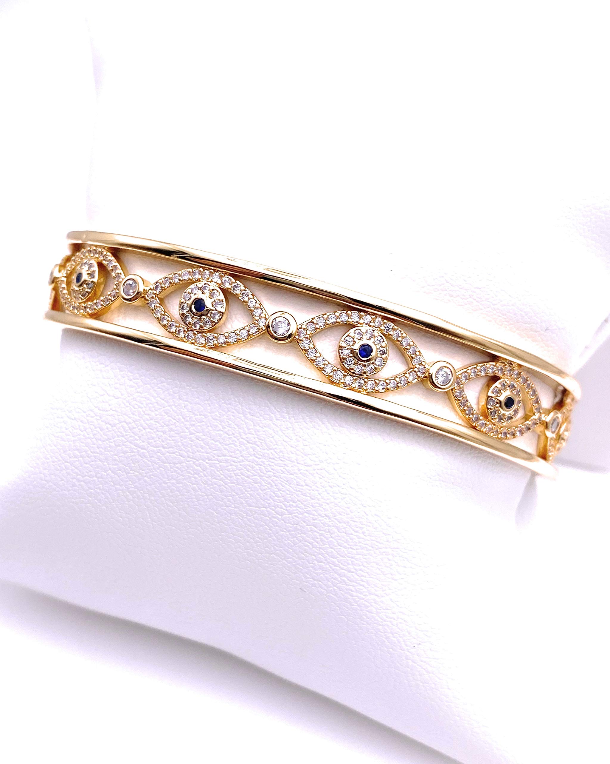 LESLIE BOULES 18K Gold Plated Evil Eye Cuff Bracelet for Women Fashion Jewelry