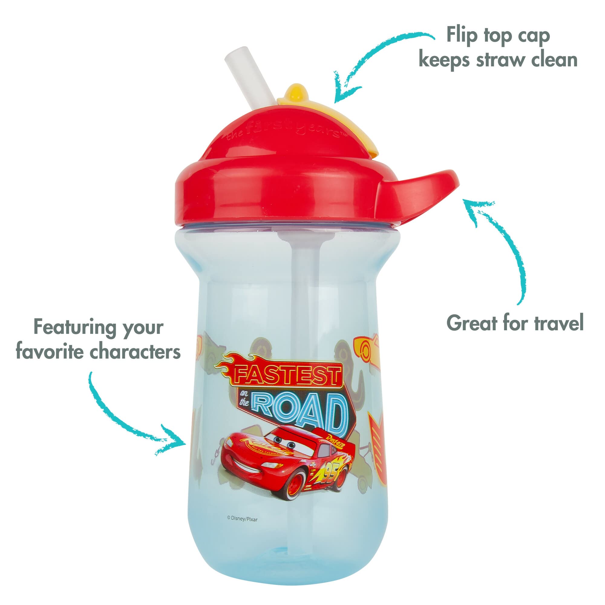 The First Years Disney Minnie Mouse Flip Top Straw Cups - Disney Toddler Cups with Name Tag Charm - 18 Months and Up - 10 Oz - 2 Count