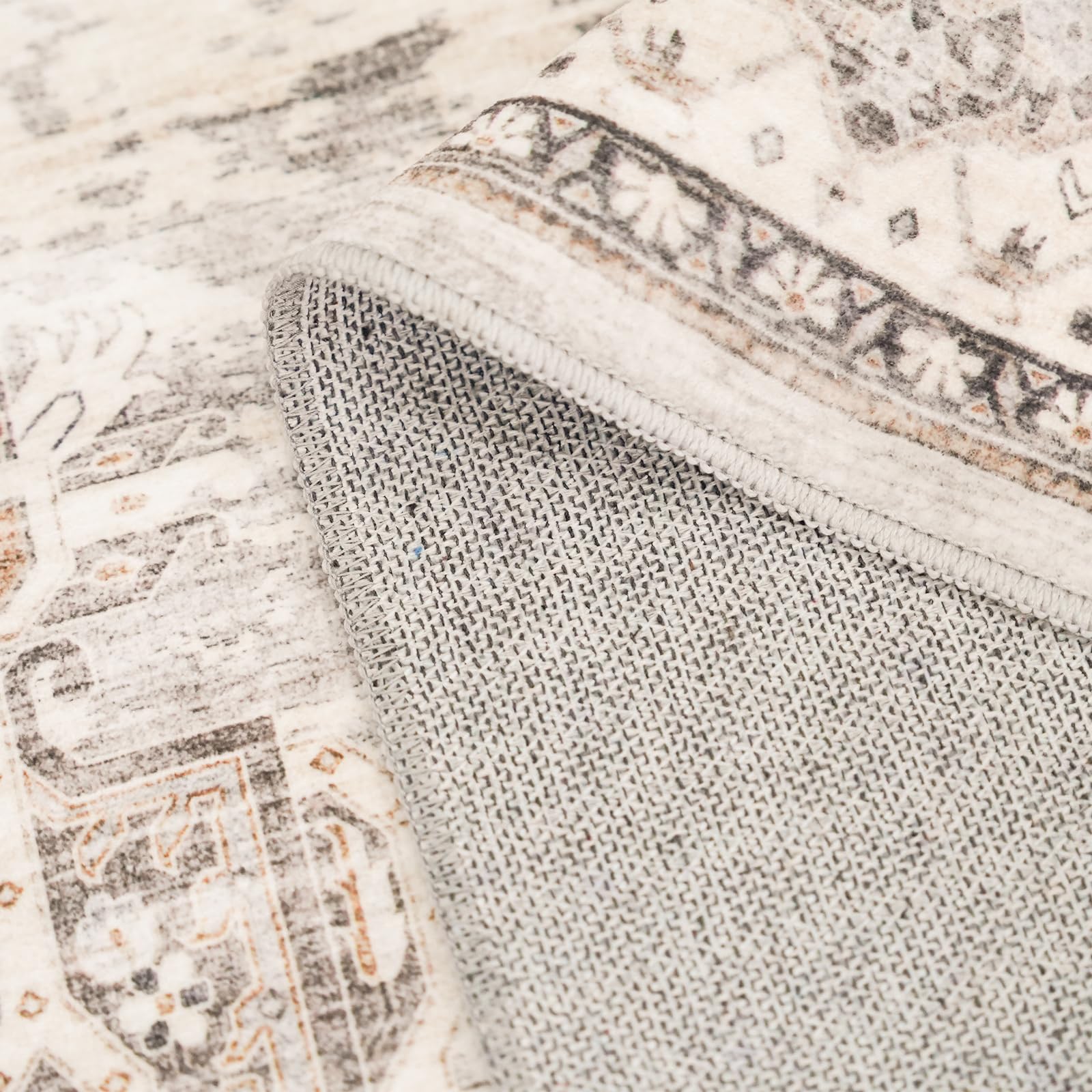 Washable Living Room Area Rug:8x10 Bedroom Rugs - Farmhouse Distressed Printed Floral Carpet - Foldable Non-Shedding Floor Carpet for Dining Room 8'x10' Beige