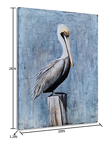 Yihui Arts Rustic Coastal Canvas Wall Art - Vertical Heron Painting with Textured - Abstract Bird Artwork for Farmhouse Living Room Bathroom Hallway Decor