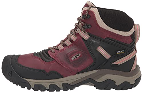 KEEN Women's Ridge Flex Mid Height Waterproof Hiking Boots, Rhubarb/Black, 7.5