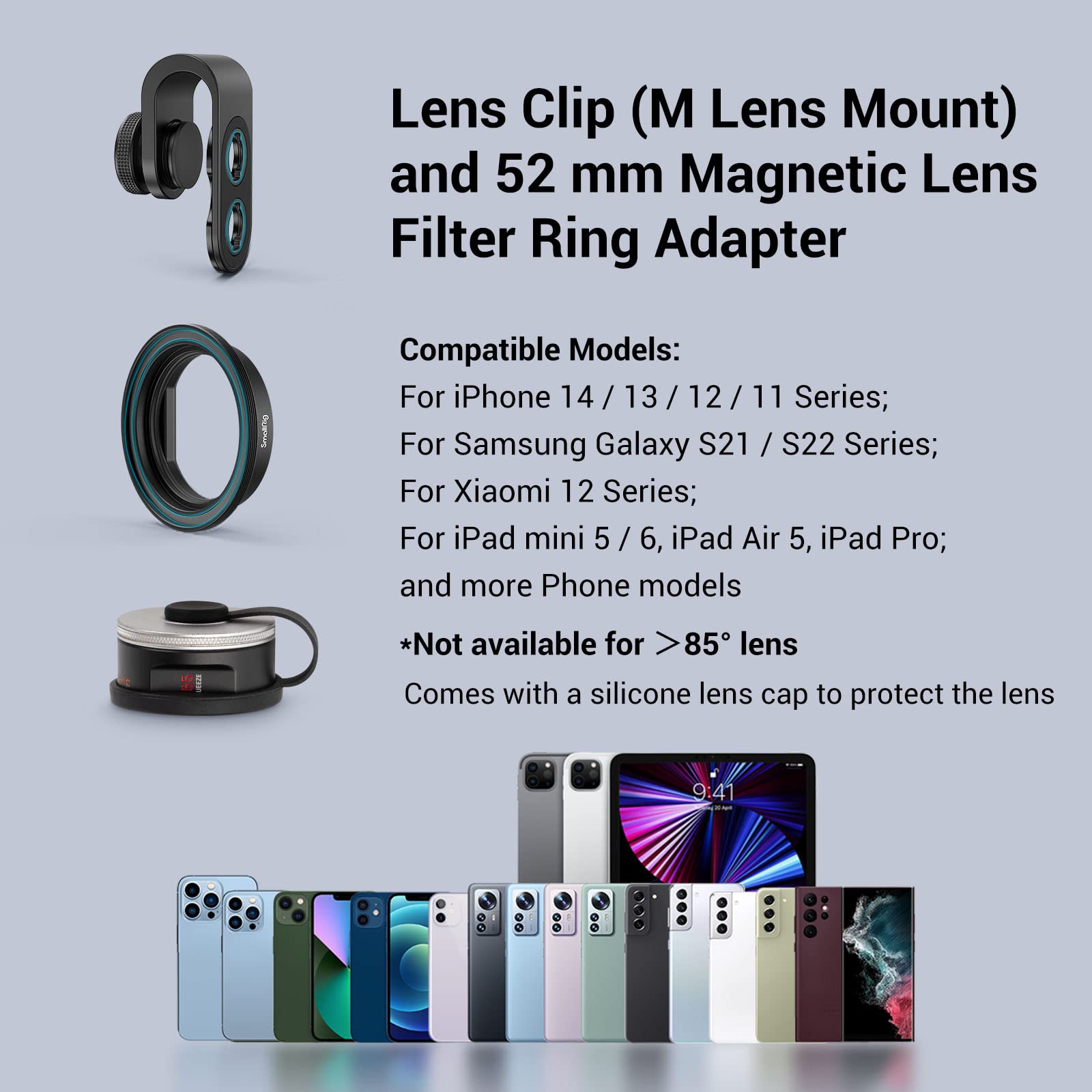 SmallRig 1.55XT Anamorphic Lens For Cinematic Filmmaking, 2.76:1 Widescreen Ratio Imaging and Blue Flares Lens for iPhone 14 13 12 and Android Phone by FilMic Pro App (3578)