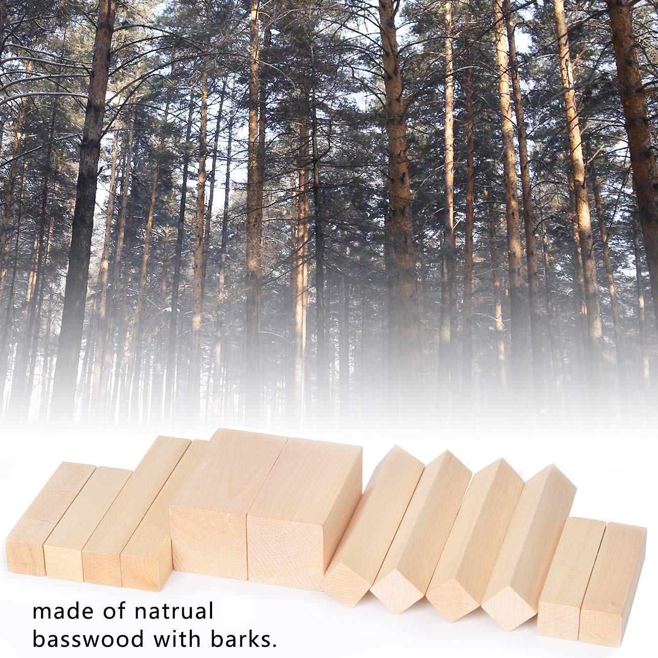 Kingcraft 12 Pack Basswood Carving Blocks Soft Solid Wooden Whittling Kit for Whittler Starter Kids