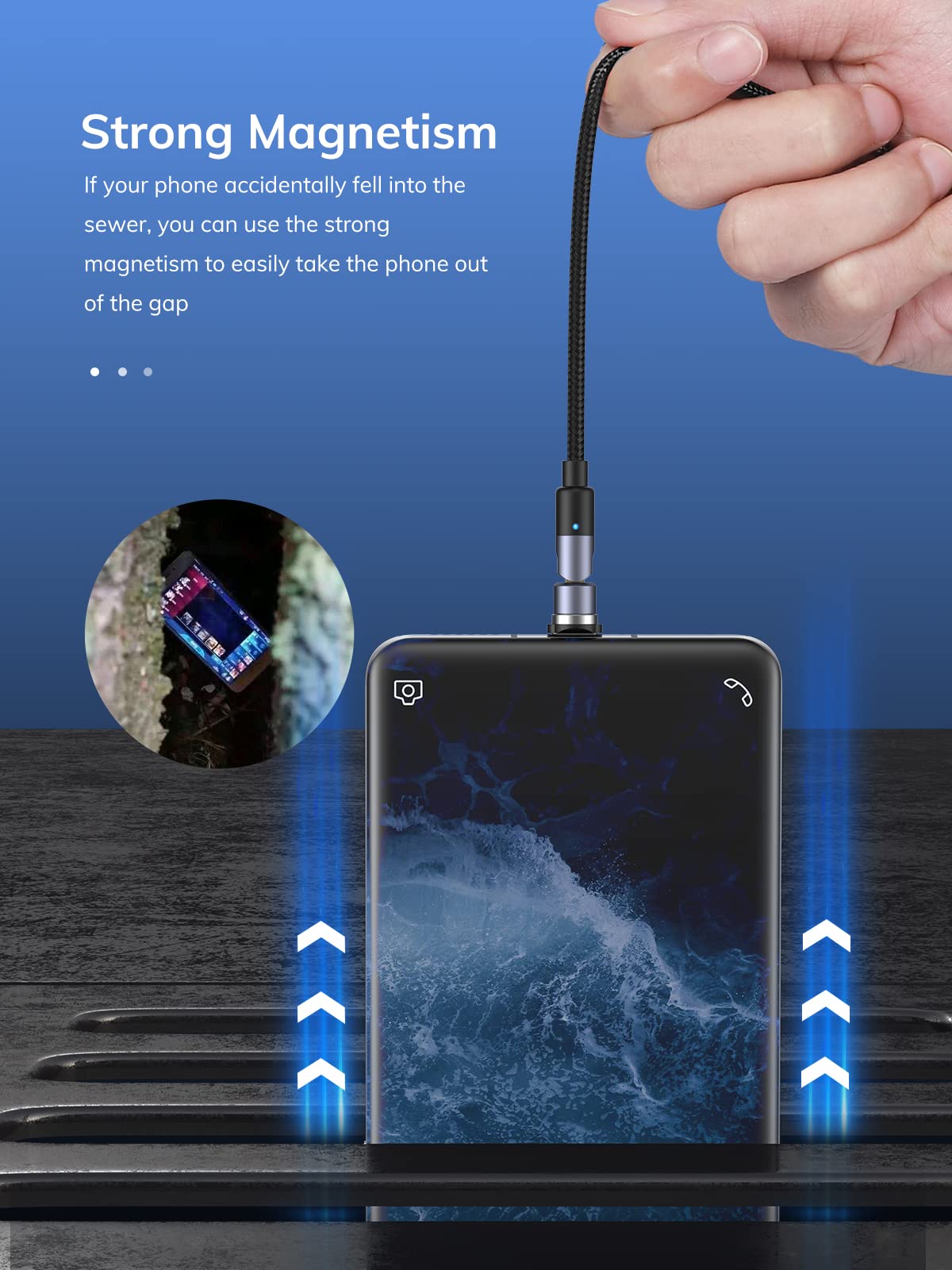 TOPK Magnetic Charging Cable, [6Pack,3.3ft] Magnetic Phone Charger with LED, 360°+ 180° Rotation 3-in-1 Magnetic USB-A to Micro USB,USB C Cable Nylon Braided Cords (Black)