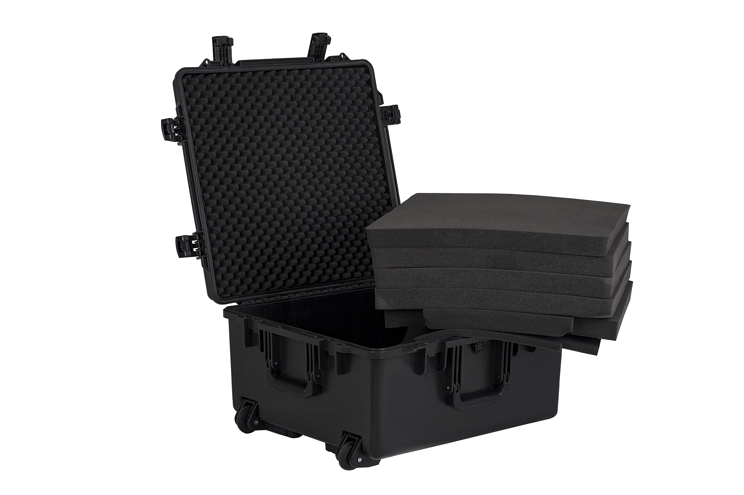 MEIJIA Portable All Weather Waterproof Hard Case, Camera Case with Customizable Fit Foam And Rolling Wheels, 24.8"X23.7"X13.17",Elegant Black