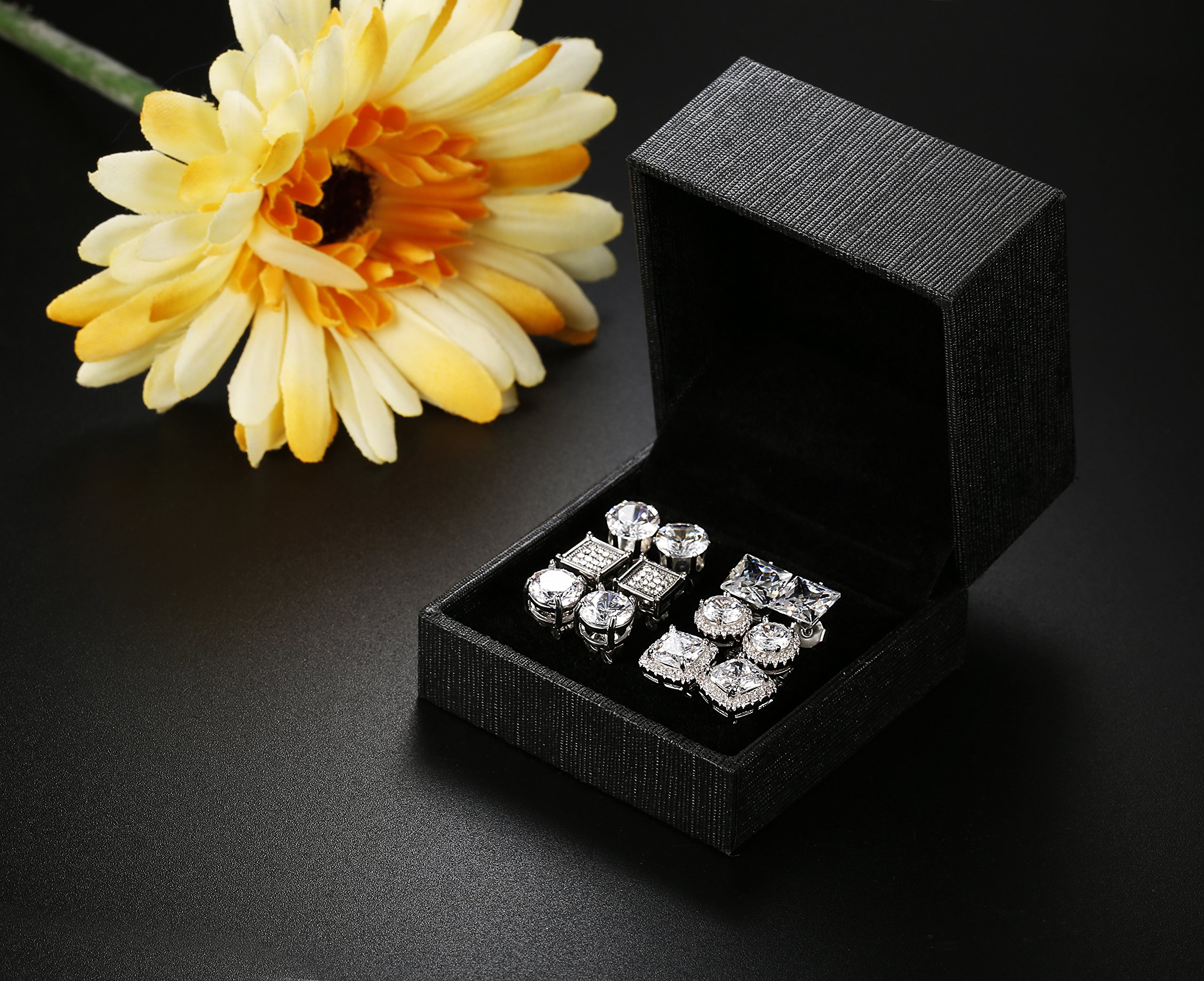 Jstyle Halo Cubic Zirconia Stud Earrings for Women Clear CZ Round Square Stud Earrings Set Ear Jewelry
