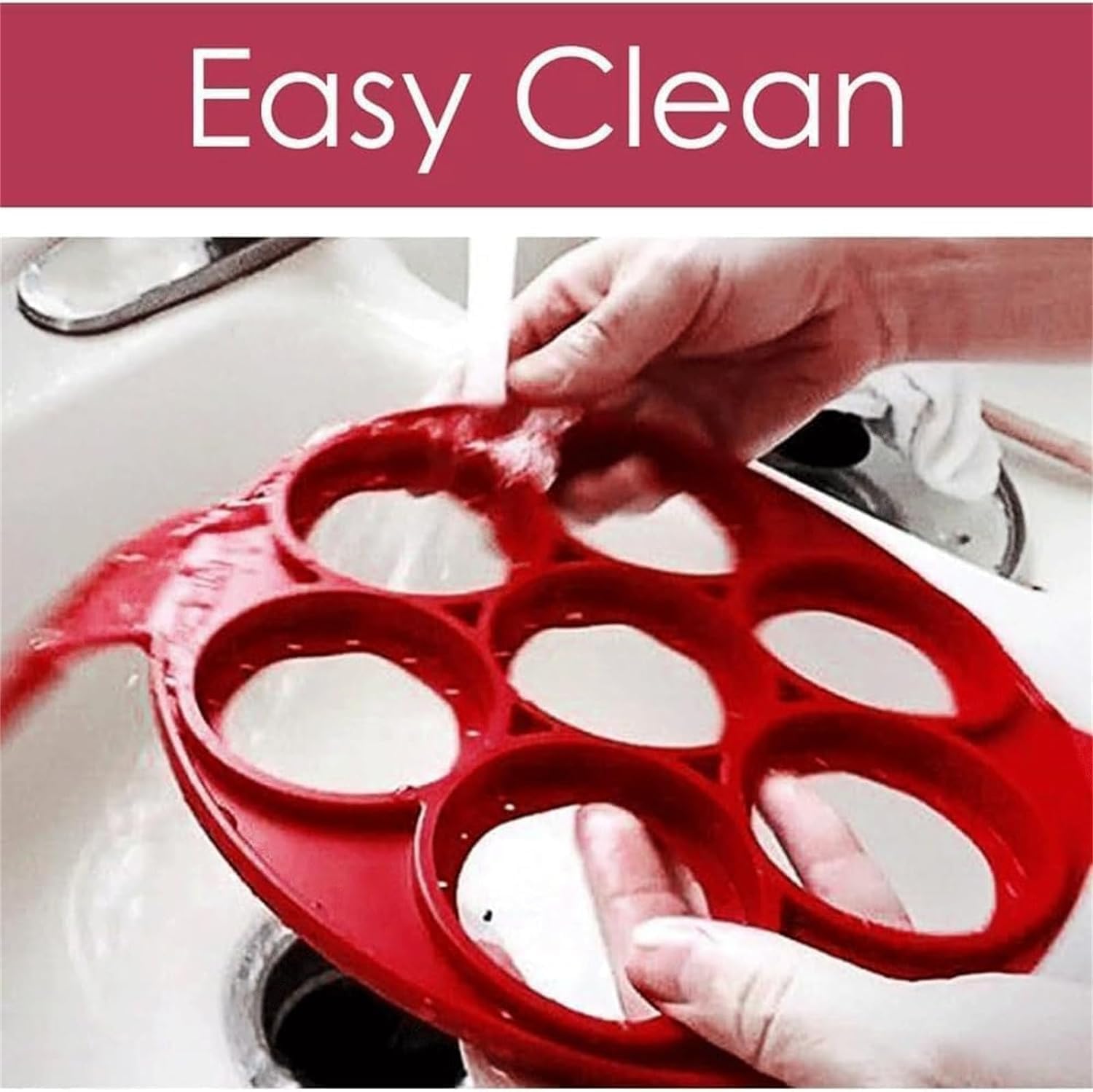 YLBUH Flip and Cook Pancake Maker, Flip Cooker Pancakes Mold, Flip N Cook Silicone Pancake Mold, Flip and Cook Silicone Pancake Maker, Silicone Pancake Molds Fried Egg Mold Reusable (Red heart shape)