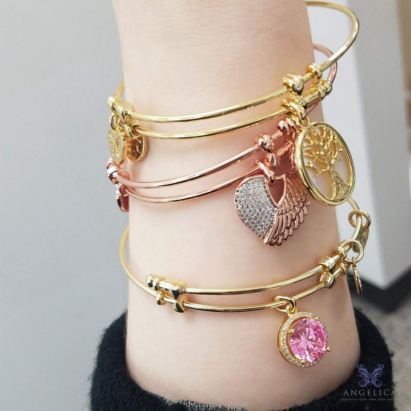 Jewelry Affairs Yellow Finish Brass Birthstone Angelica Bangle Bracelet, 7.25"