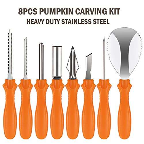 Pumpkin Carving Kit Tools,Halloween Pumpkin Decorating Kit Carving Knife - 8PCS Pumpkin Sculpting Tools Professional Stainless Steel Heavy Duty Knife Pumpkin Carving Sets