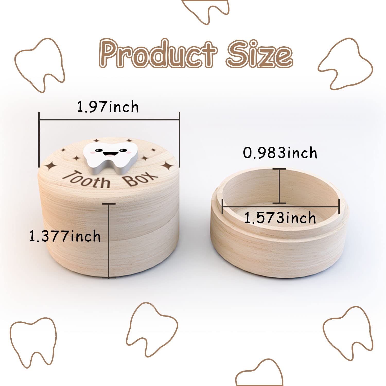Tooth Box for Kids, Tooth Fairy Wooden Box with Engraved Four-Pointed Star and 3D Tooth, Stores Lost Teeth for Boys and Girls Easy to Carry, Dropped Tooth Keepsake Storage Box (Tooth)