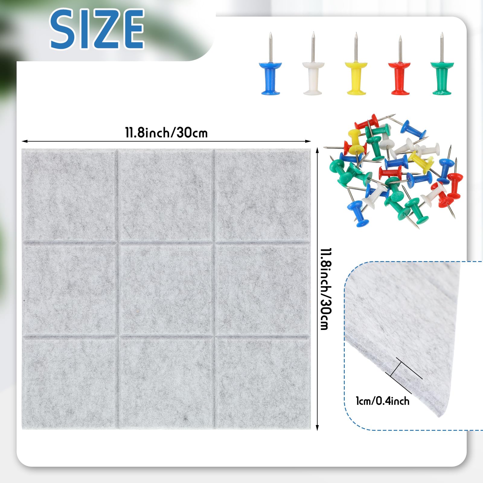 Kinlop 16 Pcs Felt Board Tiles for Wall with 50 Pushpins 11.8"x11.8" Square Self Adhesive Vision Bulletin Board for Home Office Kitchen Notice Memo Pin Board for Tiles Classroom Wall Decor (White)