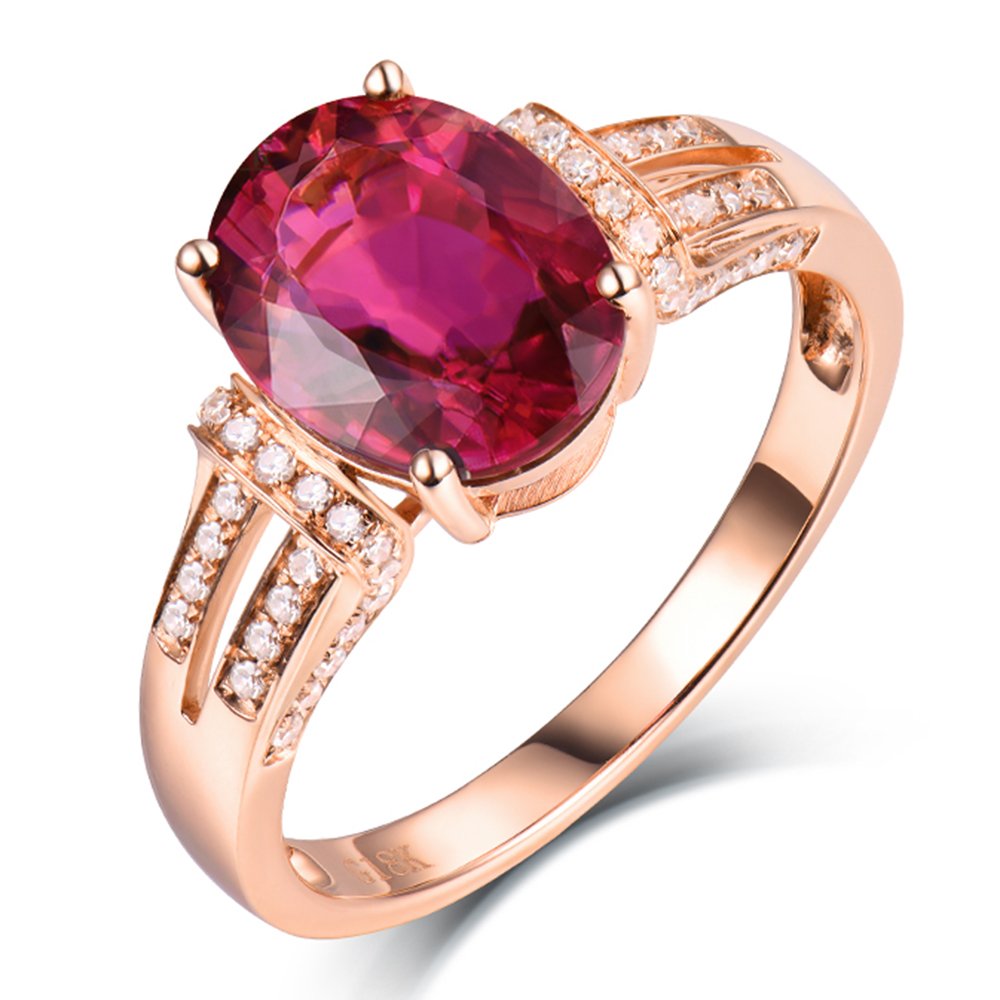 Lanmi 14k Rose Gold Natural Pink Green Tourmaline Diamonds Ring Engagement Wedding for Women Promotion