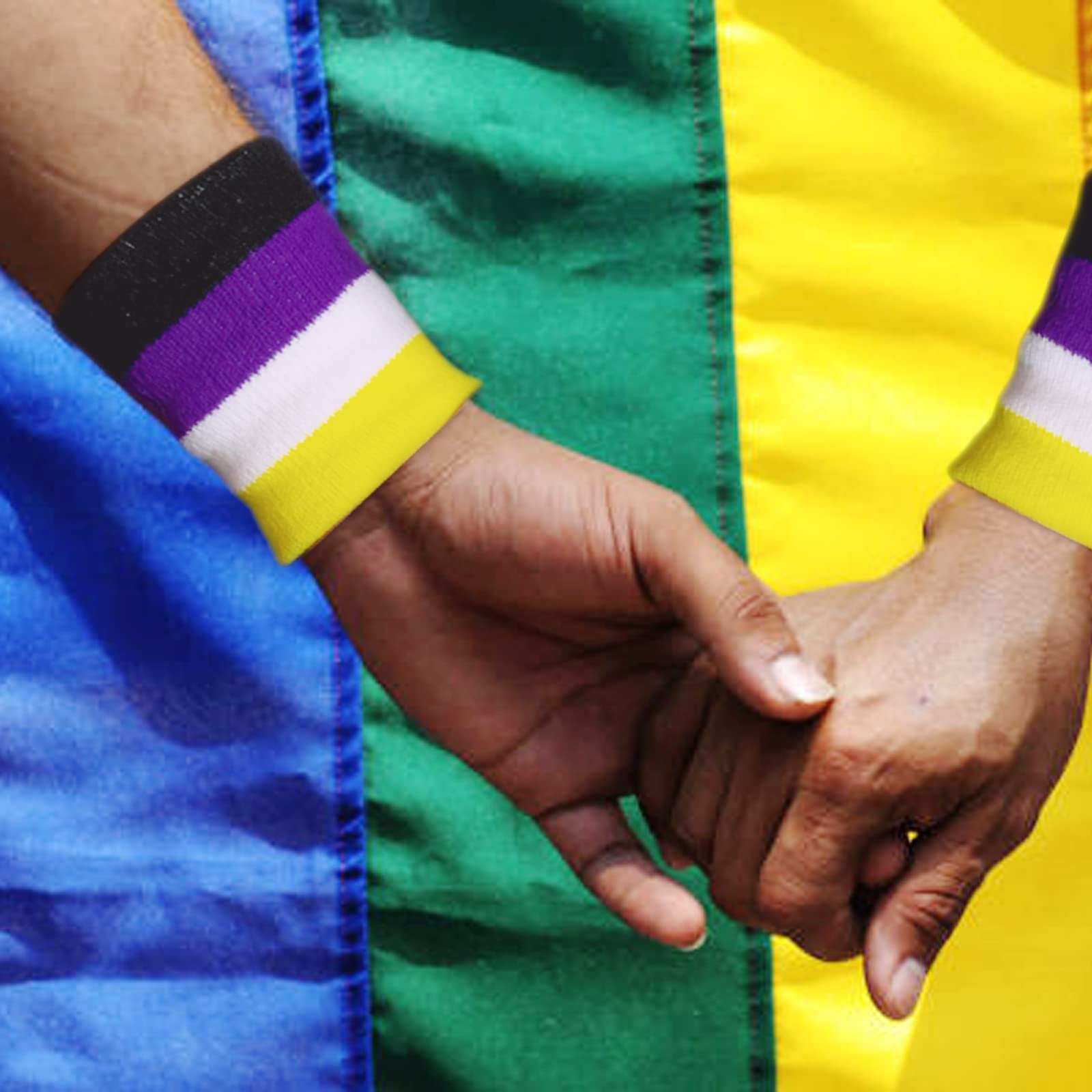 Non Binary Sweat Band Wristbands 2pcs Set-with 1pc Fre Nonbianry Flag Pin Gay Pride Stuff Gifts Lgbtq Accessories for Nonbinary Teen Pride Day Month Parade Activities multicolor