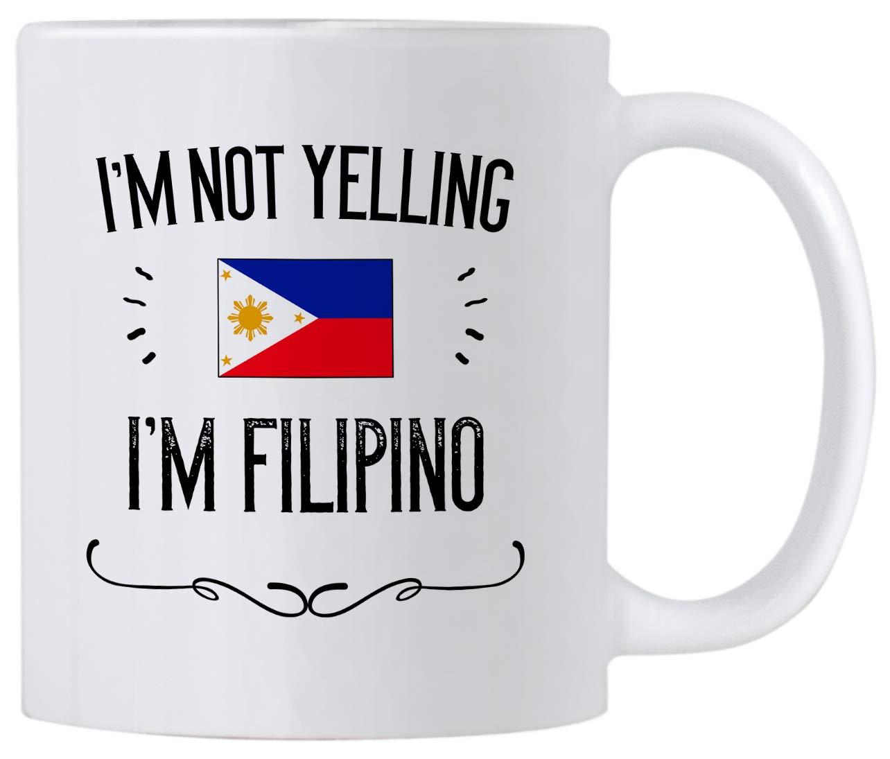 Philippines Pride Souvenir and Gifts. I'm Not Yelling I'm Filipino 11 Ounce Coffee Mug. Gift Idea for Proud Wife, Husband, Friend or Coworker Featuring the Country Flag. (White)
