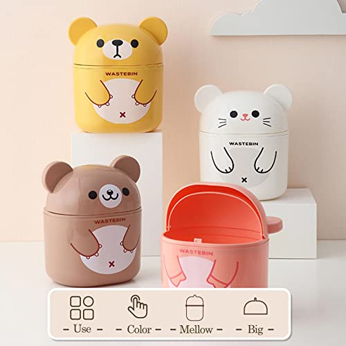 YISTOS Mini Countertop Trash Can with Lid, Desk Small Trash Can, Waste Garbage Bin, Room Decoration Big Ears Desktop Wastebasket for Countertop, Vanity, Office or Coffee Table - White, Bear-White