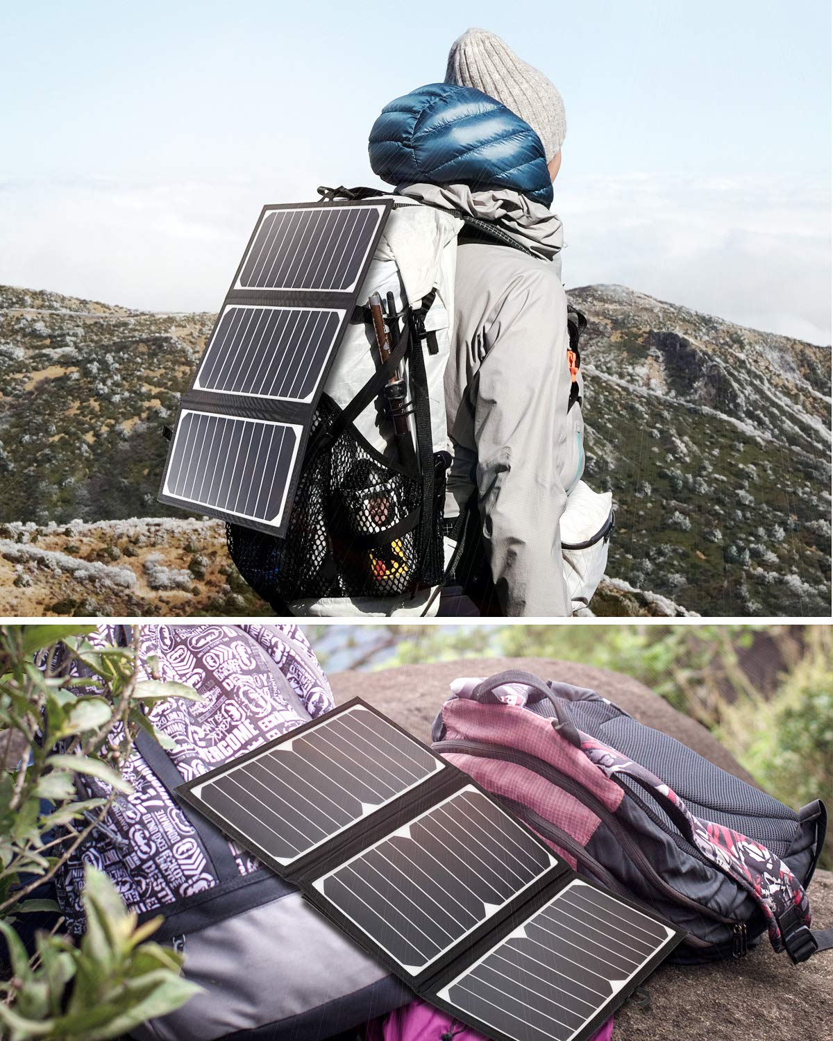 KINGSOLAR Portable Solar Charger 21W Solar Panel Charger with 2 USB Ports, Waterproof Camping Foldable Portable Solar Charger for Cell Phone Tablet GPS iPhone iPad Camera Electronic Device and More