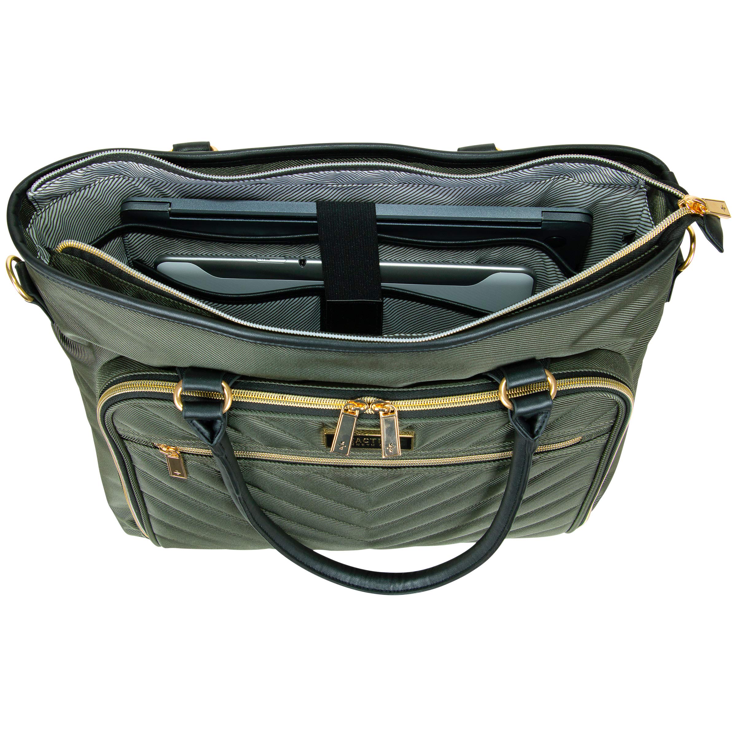 Kenneth Cole Reaction Chelsea Chevron 15" Laptop & Tablet Business Tote W/Removable Shoulder Strap, Olive