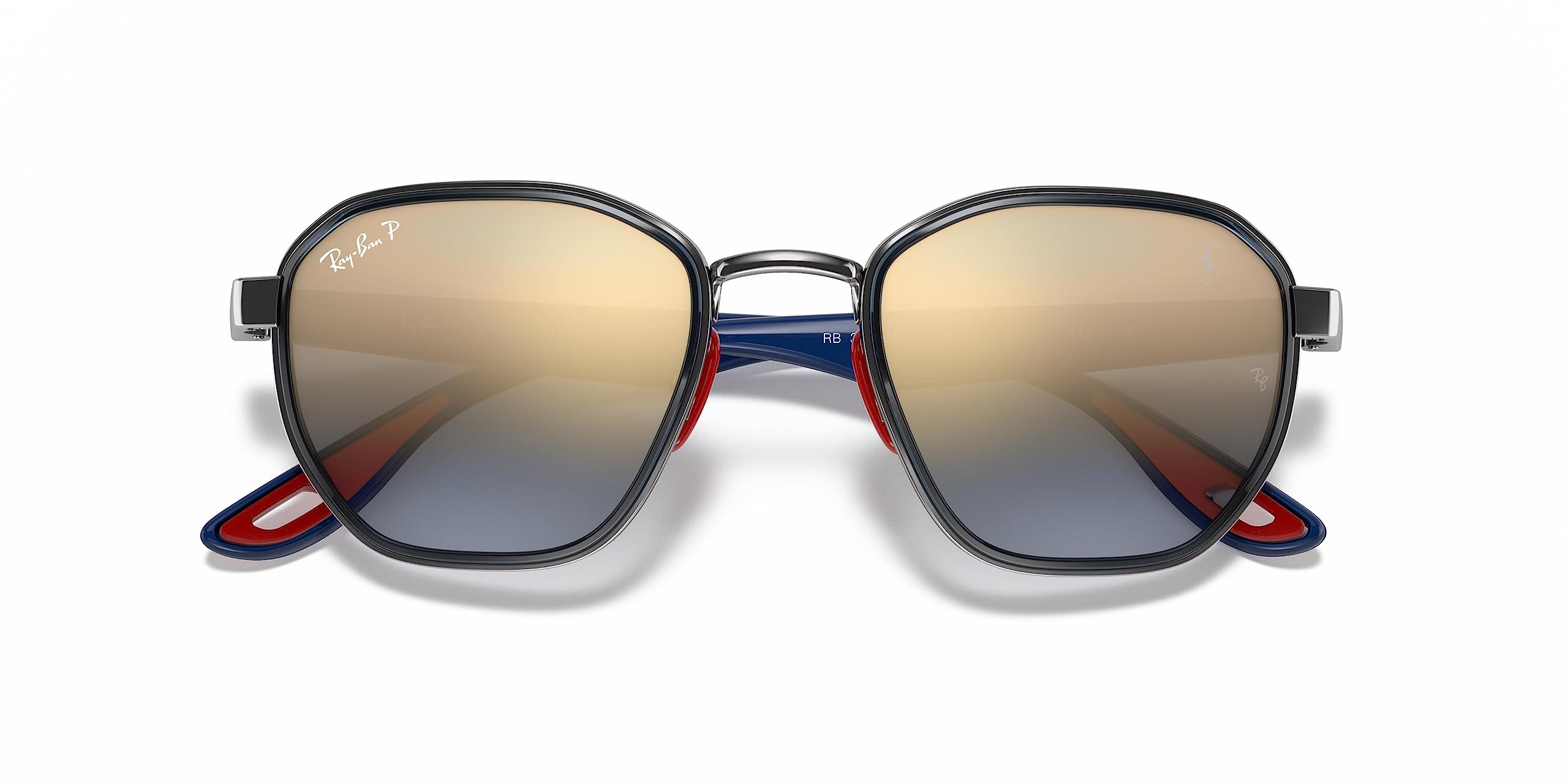 Ray-Ban RB3674M Scuderia Ferrari Collection Round Sunglasses, Gunmetal/Chromance Blue Mirrored Gold Polarized, 51 mm