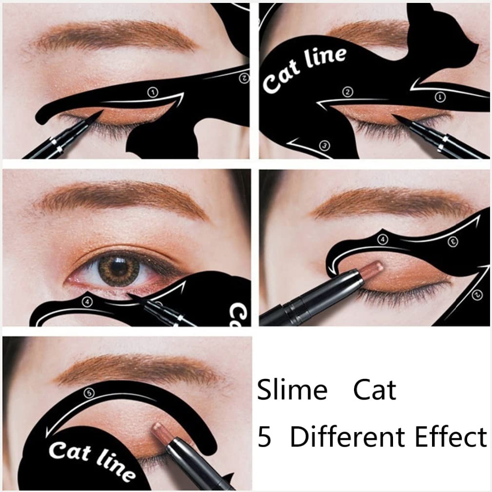 YLOIJO 8Pcs Cat Eyeliner Stencils, 4 Sets 2 in 1 Cat Shape Eyeliner Template Stencil, Matte PVC Material Smoky Eyeshadow Applicators Guide Template Tool Quick Makeup Stencil