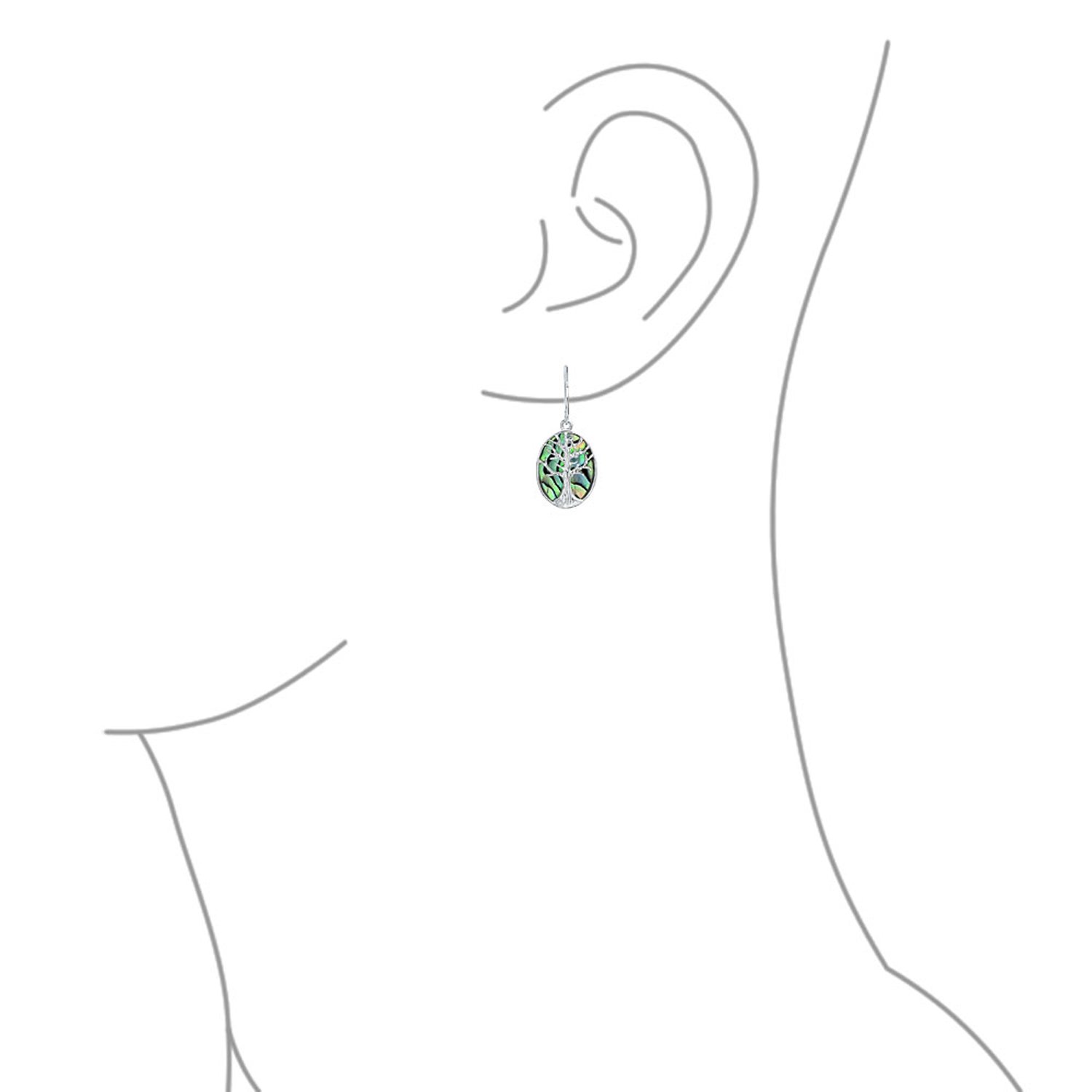 Large Oval Abalone Shell Lever Back Family Tree Of Life Dangle Earrings Western Jewelry For Women .925 Sterling Silver