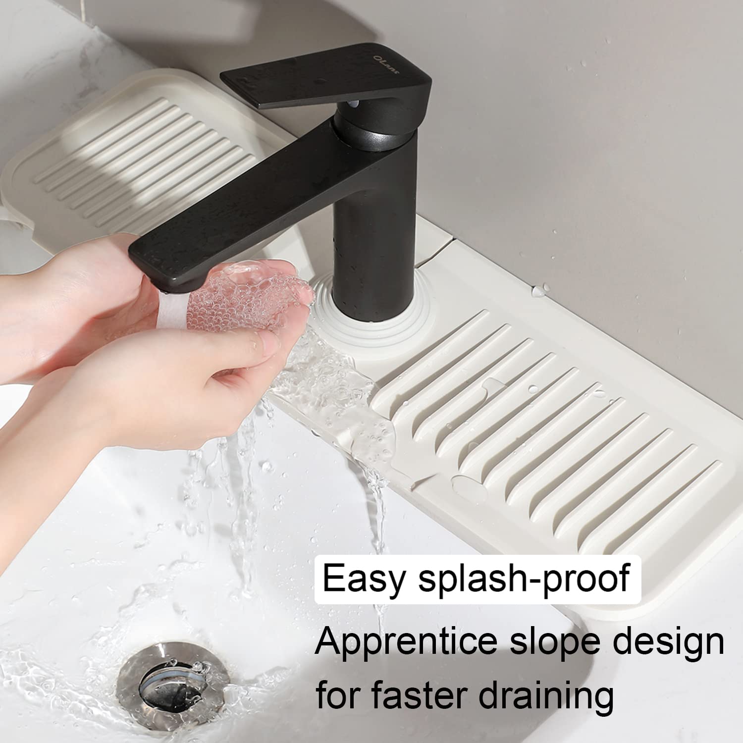 Silicone Faucet Mat, Silicone Faucet Handle Drip Catcher Tray Mat, Dish Soap Sponge Holder for Kitchen Sink Accessories, Drying Mat for Kitchen Counter & Bathroom Kitchen Sink Splash Guard