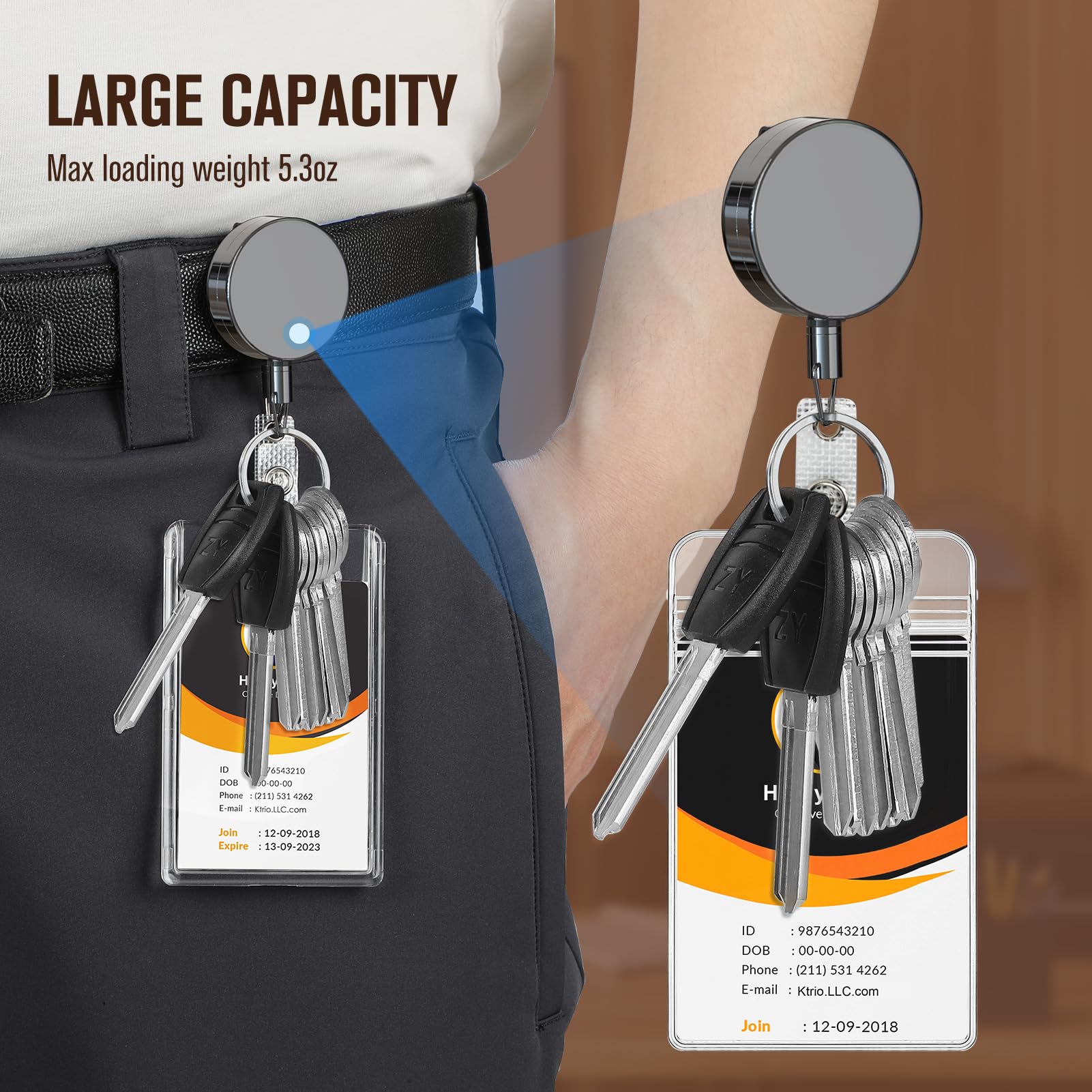 KTRIO 2 Pack Retractable Badge Holders Reel, Heavy Duty Badge Reels Retractable with Belt Clip, Metal Badge Holder Retractable Clip with Steel Wire Cord, Max Loading Weight 5.3oz(Silver)