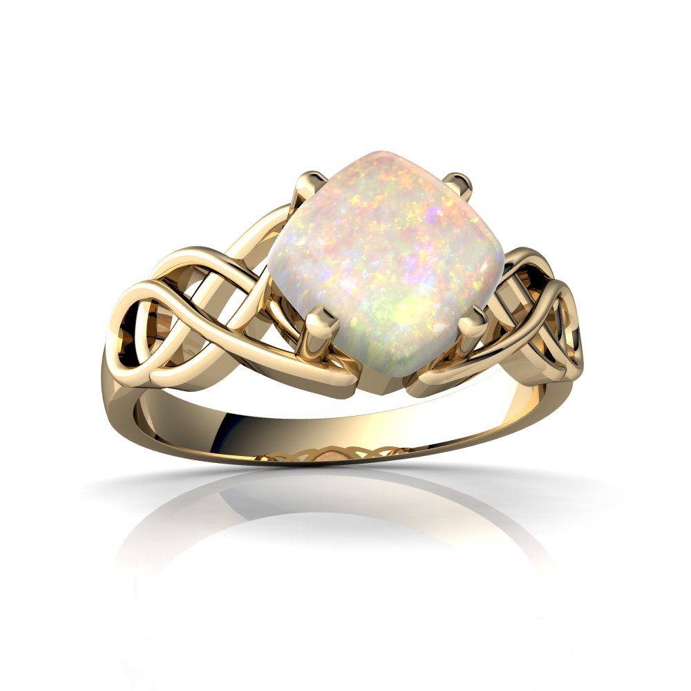 Jewels For Me 14kt Yellow Gold Opal 6mm Cushion Celtic Knot Ring - Size 9