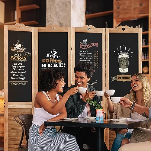 YITAHOME Wood Room Divider 4 Panel Folding Privacy Screens with Chalkboard, Freestanding Portable Privacy Screen Room Partition for Bedroom, Living Room, Study, Hotel, Office