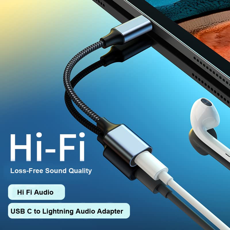 USB C to Lightning Audio Adapter Cable, USB Type C Male to Lightning Female Headphones Cable Converter Fit with iPad Pro 2020/2021, Galaxy S23 S22 S21, Pixel 7 6 5XL 4XL 3, MacBook (Not for Charging)