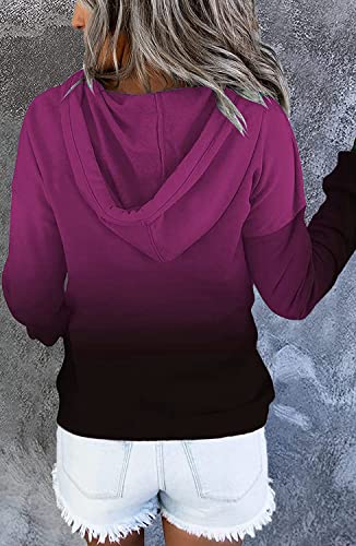 ROSELINLIN Womens Hoodies Sweatshirts Gradient Rose Pullover Shirts Long Sleeve Cricket Ball Tops M