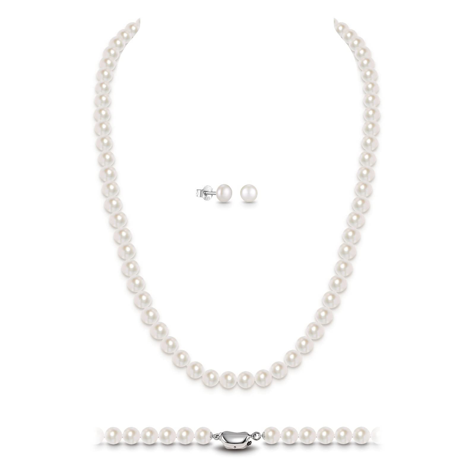 LANE WOODS Single Strand Pearl Necklace for Women (18 inch, 8-9mm)
