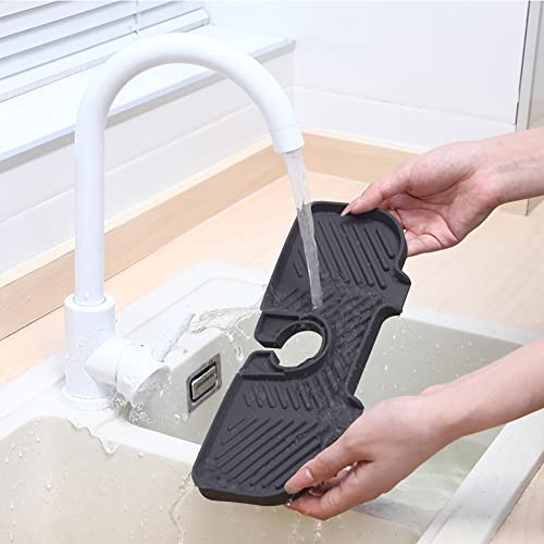 Rictine Silicone Faucet Mat for Kitchen & Bathroom Sink, 3 Pore Size Silicone Faucet Mat, Dish Soap Sponge Holder for Kitchen Sink Accessories, Drying Mat for Kitchen Counter Sink Splash Guard (Black)