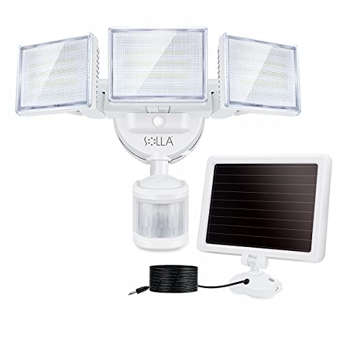 SOLLA 2000LM LED Solar Security Light Outdoor, Motion Sensor Outside Flood Light, 5000K Daylight White Waterproof Exterior Flood Lighting with 3 Adjustable Head for Yard, Driveway, Patio, Garage