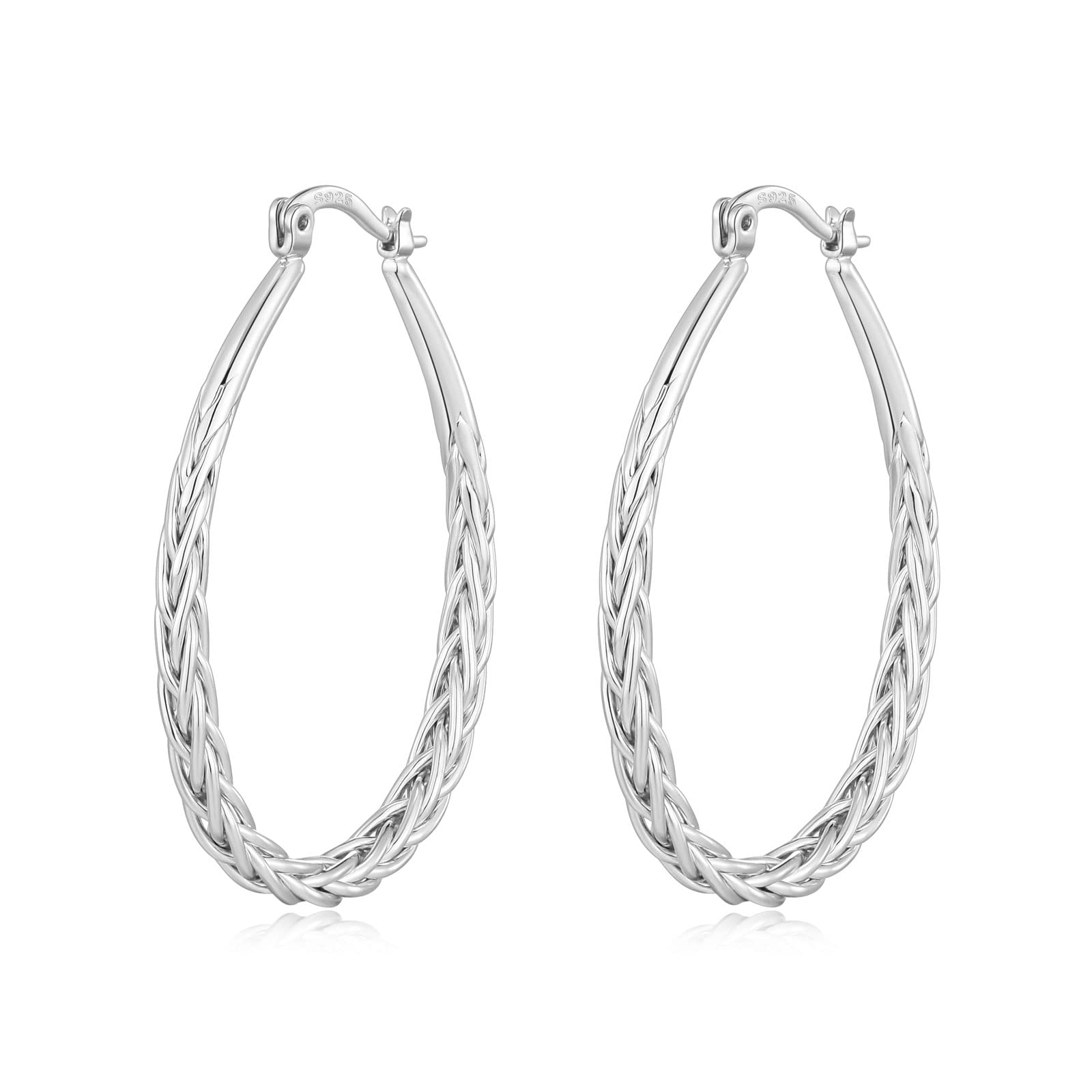 PABBEU Silver Hoop Earrings, Oval Silver Hoop Earrings for Women, S925 Sterling Silver Lightweight Big Hoop Earrings, Hypoallergenic Silver Hoop Earrings 42mm